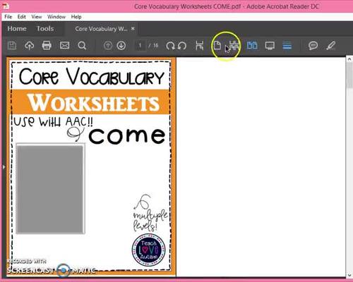 Core Vocabulary Worksheets: COME for Reading, Phonics, AAC, and Speech ...