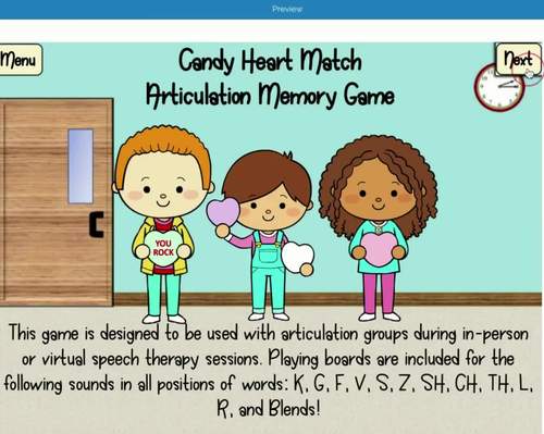 Valentine's Day Candy Heart Match Articulation Memory Game Boom Cards™