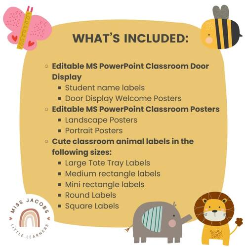 Cute Animal Classroom Labels Bundle | Cute Class Decor | Editable