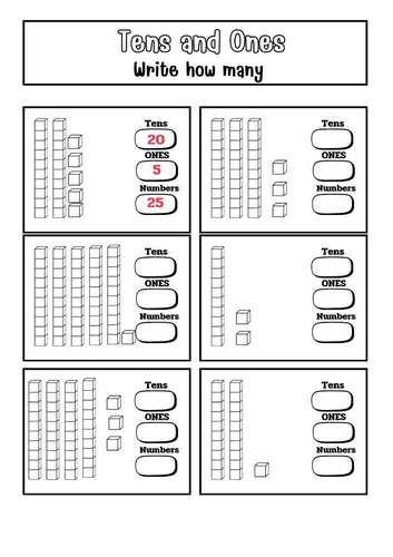 Tens and Ones Place Value Worksheets (Base Ten Blocks) by oeenla