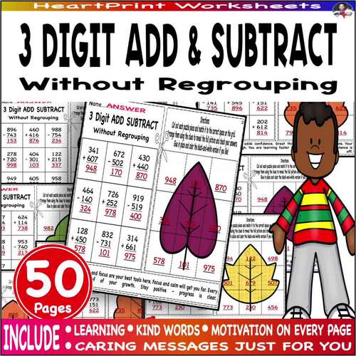 3 digit addition and subtraction without regrouping : Fall mystery ...