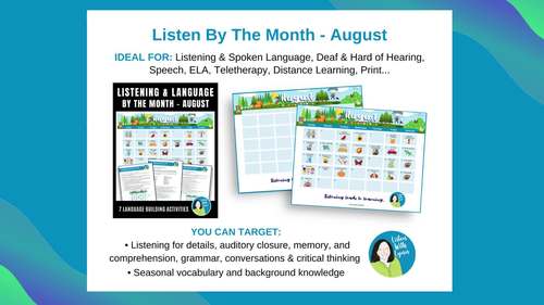 August Listening Vocabulary & Comprehension Activities DHH Hearing Loss