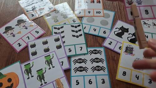 Halloween Math Task Cards, Counting 1-10, Count And Clip Cards Numbers