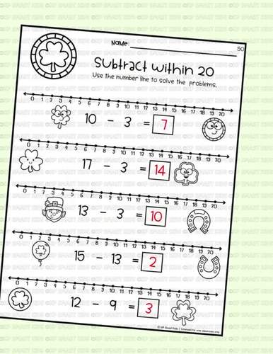 St. Patrick’s Day Subtract Within 20 Number Line Worksheets No Prep ...