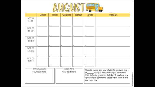 2025-2026 Editable Conduct Calendars | Behavior Tracker & Parent ...