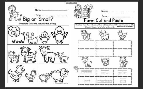 Farm Animal Worksheet Printables No Prep PreK, TK, Kindergarten, First ...