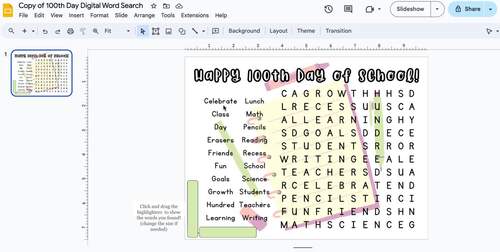 100th Day of School Word Search Activity No Prep Printable Digital ...
