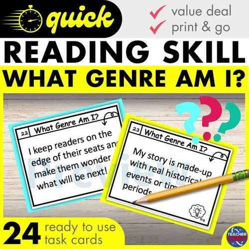 Reading Genre Task Cards Book Study Prep ELA Centers Library Back to School