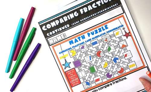 Interactive 3rd Grade Fraction Puzzles: Compare Fractions Practice (No ...