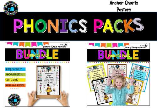 PHONICS BUNDLE- Bingo cards, worksheets, peg cards, word match, | TPT
