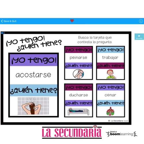 Spanish Reflexive Verb | I Have Who Has | BOOM CARDS | Distance Learning