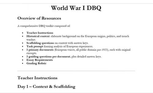 World War I DBQ by PBL History & Civics | TPT