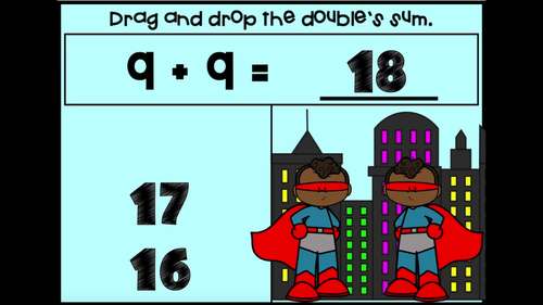 SUPERHERO Doubles Addition within 50 Animated with GIFs Boom Cards
