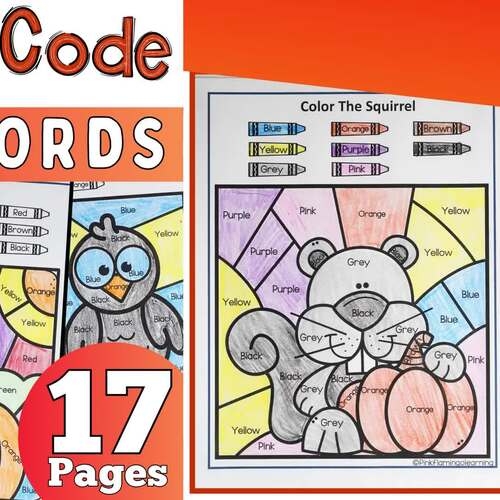 Fall Color by Code Color Words Fall Color Words Coloring Pages Prek ...
