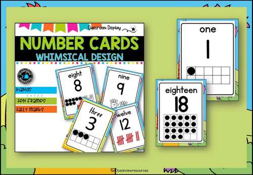 NUMBER POSTERS with ten frames l Classroom Decor l WHIMSICAL DESIGN
