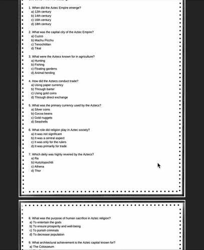 The Aztec Empire Reading Comprehension Worksheet with Writing Task