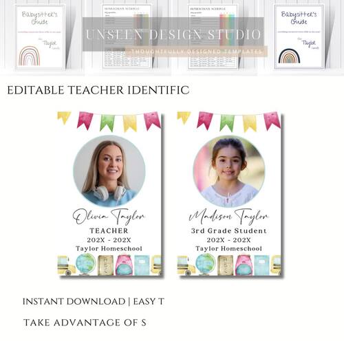 Editable Homeschool Teacher ID Card Template, Printable Student ID Card
