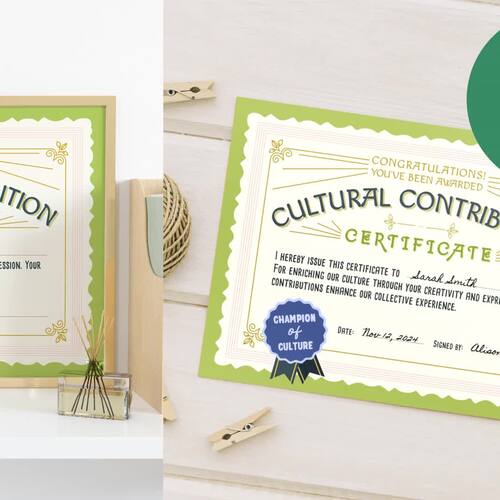 Certificate of Cultural Contribution - Creative Expression Award, Printable