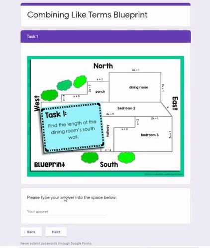 Combining Like Terms Blueprint Activity - print and digital | TPT