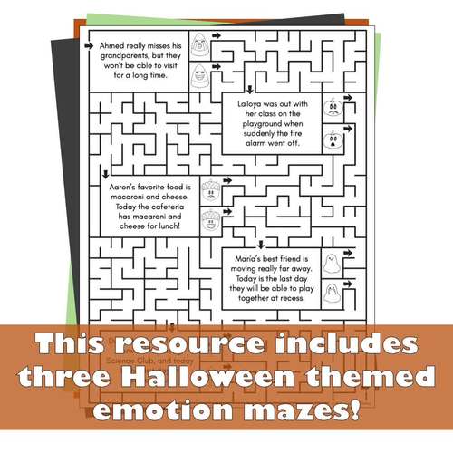 Halloween Emotion Mazes by Whimsy in School Counseling | TPT