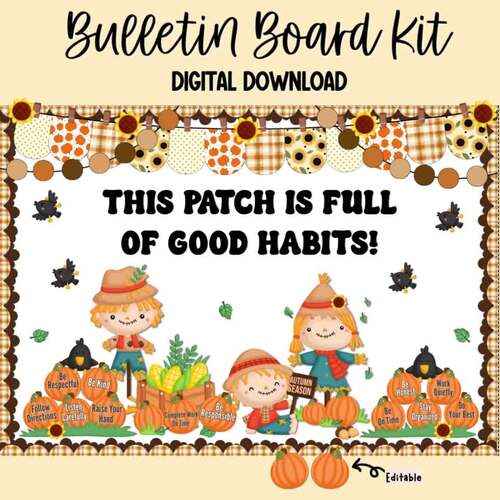 Fall Bulletin Board Kit & Door Decor | Editable Good Habits Pumpkin ...