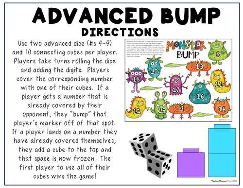 Advanced BUMP Addition Game - 45 Gameboards by Apples and Bananas Education