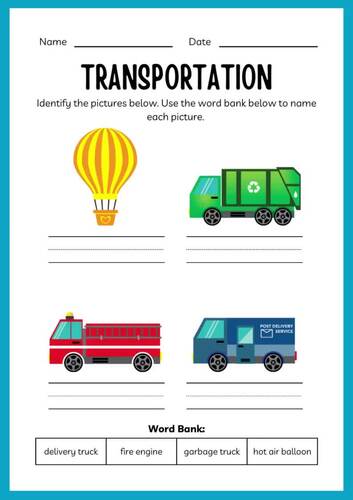 Kindergarten Workbook: Fun and Colorful ESL Transportation Worksheets ...