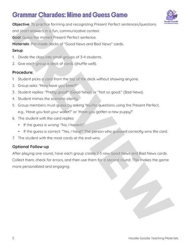 6 No-Prep Present Perfect Grammar Games and Activities | ESL ELL A2/B1