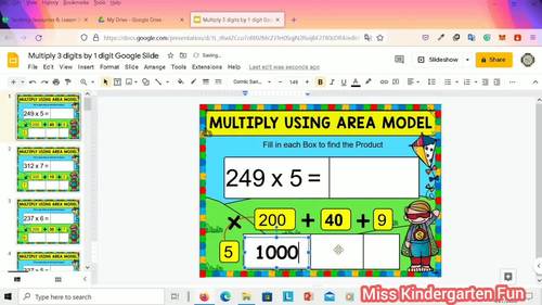 Google Slides Area Model Multiplication 3 Digits by 1 Digit Digital Math