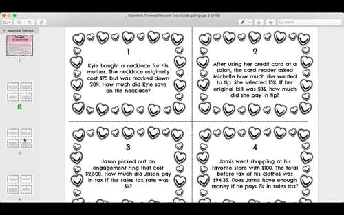 Tax, Tip, Discount Task Cards: Heart Theme by Oaklynn Resources | TPT