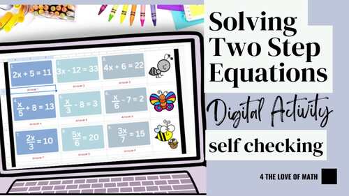 Solving Two-Step Equations Self Checking Digital Sheets Activity