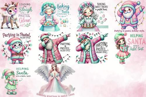 Pastel Christmas Clipart, Santa Claus Clipart, Xmas Clipart, Ornament