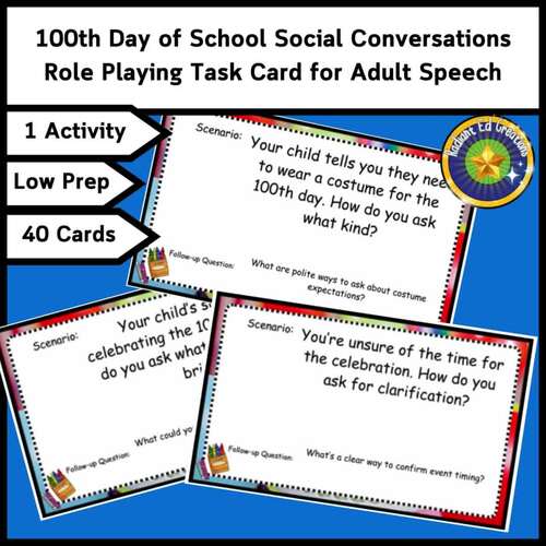 100th Day of School Social Conversations Role Playing Task Card for ...