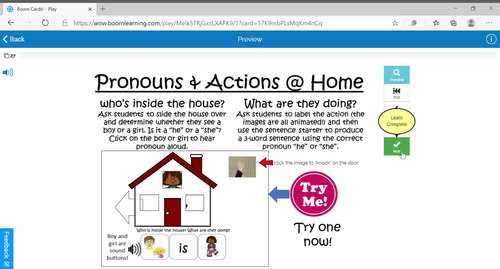 Pronouns & Actions BOOM Cards with Animated Images by Petite Speech Geek