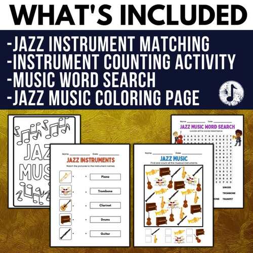 Jazz Music Matching & Activities Packet → No Prep / Printable Worksheets