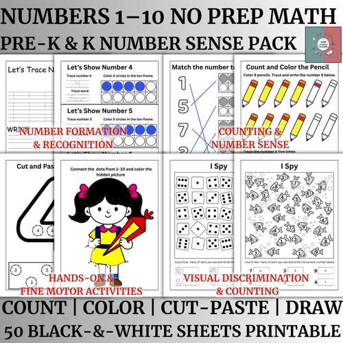 Number Sense Worksheets 1–10 | Tracing, Counting, Ten Frames, Coloring ...