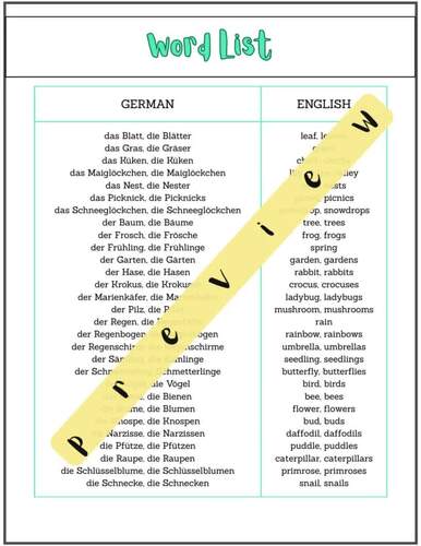 Frühling | Vocabulary Puzzles for German Learners by Word Puzzle Corner