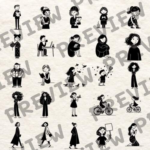 100 Lifestyle Girl Clipart Bundle | Minimalist Black White Female ...