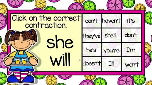 Giggly Games Lemonade Laughs Contractions Puzzle Reveal GOOGLE SLIDES