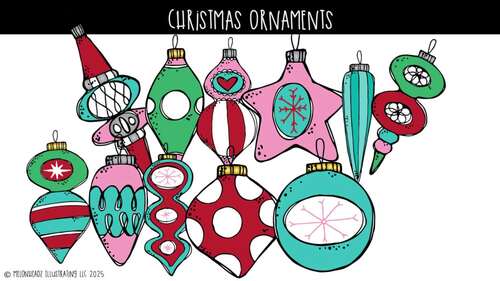 Christmas Ornaments clip art COLORED Version by Melonheadz Clipart