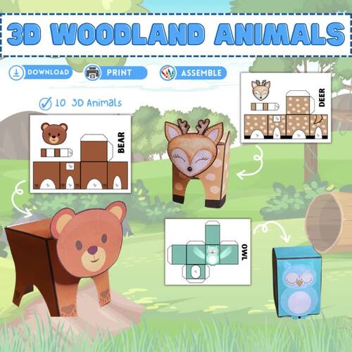 Woodland Animals- 3D Craft with Foldable Templates by Lauren Digital Studio