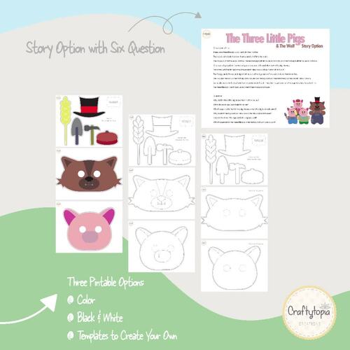 3 Little Pigs - Wolf, Piggies, Masks, Props, Story & Questions (2 Scene ...