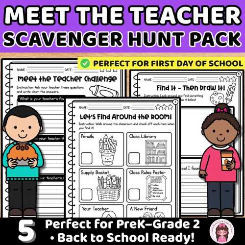 Meet the Teacher Scavenger Hunt Activities for Back to School PreK–Grade 2