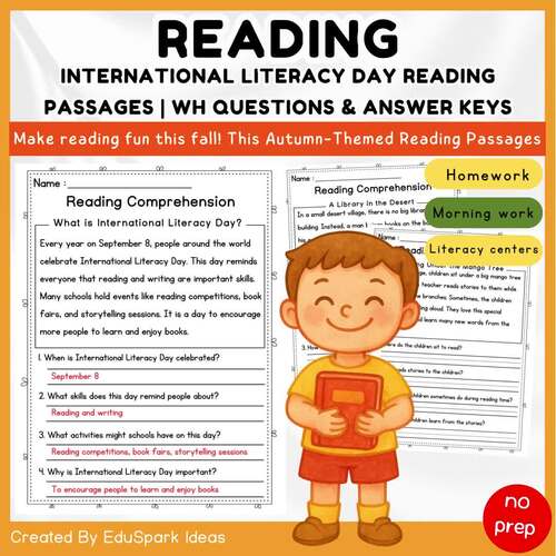 International Literacy Day Reading Passages | WH Questions & Answer ...