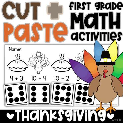 Thanksgiving Addition & Subtraction Within 10 Cut and Paste Worksheets
