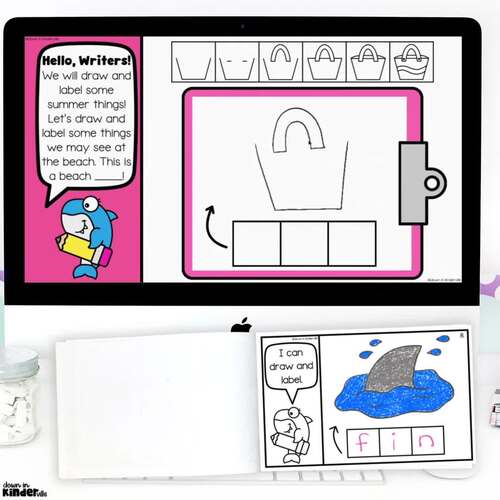 Summer Animated Drawing Writing Slides CVC Words Labeling Kindergarten