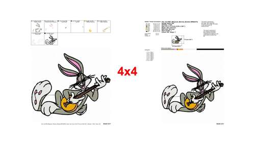 Bugs Bunny Playing Banjo Cartoon Character Embroidery Designs - Instant ...