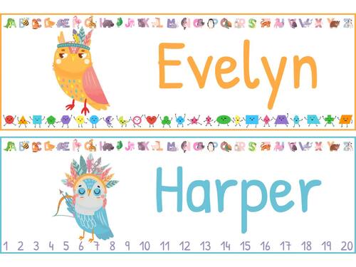 Cute Owl Student Desk Plates: 30 Editable Designs with PowerPoint