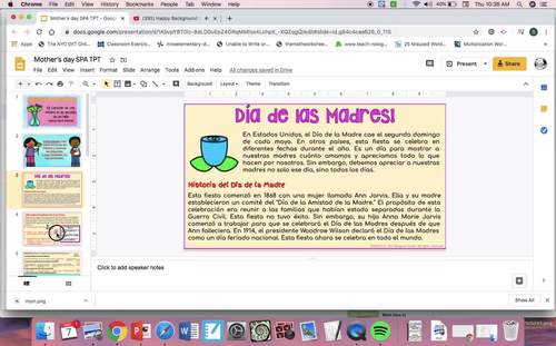 Dia de las madres- Mother's day in Spanish -Distance learning - Google ...