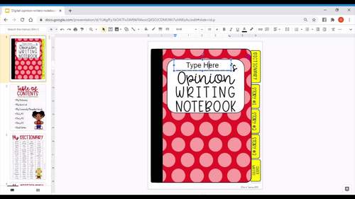 Digital Opinion Writers Notebook- Distance Learning- Google Classroom